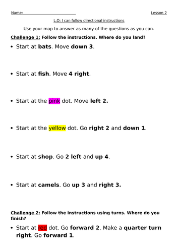 Maths Year 1 Position and Direction Lesson 2 with PowerPoint | Teaching ...