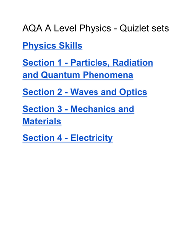 AQA A Level Physics (Year 1) - Quizlet Study Sets | Teaching Resources AQA A Level Physics (Year 1) - Quizlet Study Sets | Teaching Resources