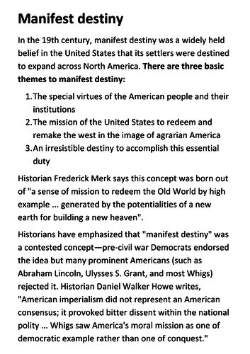 Manifest destiny Handout | Teaching Resources
