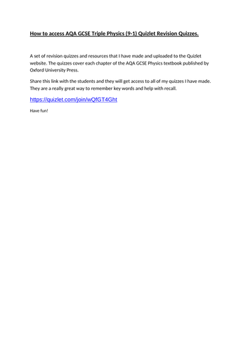 AQA GCSE Triple Physics (9-1) Quizlet Revision Classroom | Teaching ... AQA GCSE Triple Physics (9-1) Quizlet Revision Classroom | Teaching ...