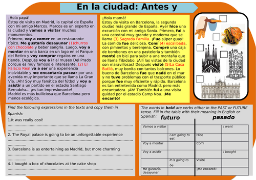 SPANISH GCSE present and past CITY reading and writing | Teaching Resources