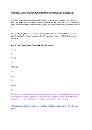 How to write an answer for English GCSE questions | Teaching Resources