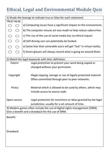 GCSE Computer Science Module Quiz - Ethical, Legal and Environmental ... GCSE Computer Science Module Quiz - Ethical, Legal and Environmental ...