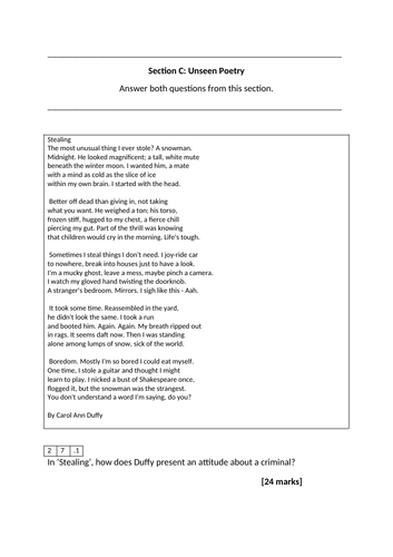 Unseen poetry question and model answer GSCE AQA | Teaching Resources Unseen poetry question and model answer GSCE AQA | Teaching Resources