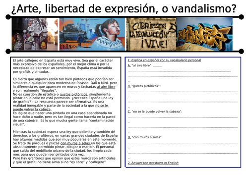 SPANISH A LEVEL READING FREEDOM OF SPEECH AND GRAFFITI | Teaching Resources