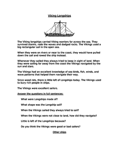 Viking Longship Comprehension | Teaching Resources