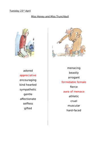MAGPIE words for Miss Honey and Miss Trunchbull | Teaching Resources