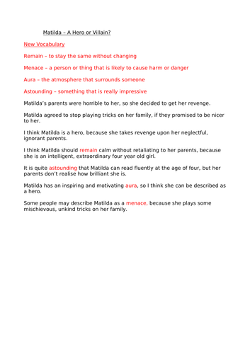 Conjunction activity - related to Matilda - Higher ability children ...