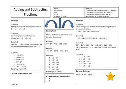 Best differentiation - Adding and Subtracting Fractions - different ...