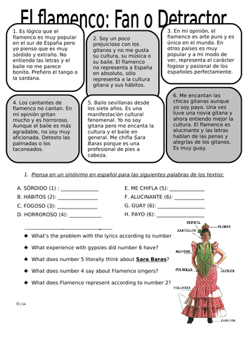 SPANISH A LEVEL FLAMENCO intro and SARA BARAS | Teaching Resources