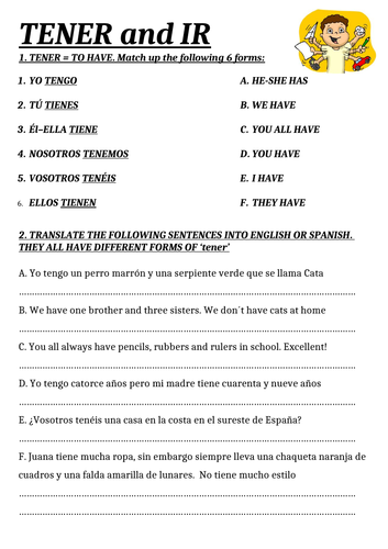 SPANISH KS3 TENER and IR PRACTICUM sheets | Teaching Resources