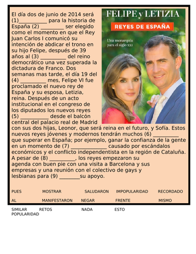 SPANISH A LEVEL FELIPE VI readings | Teaching Resources