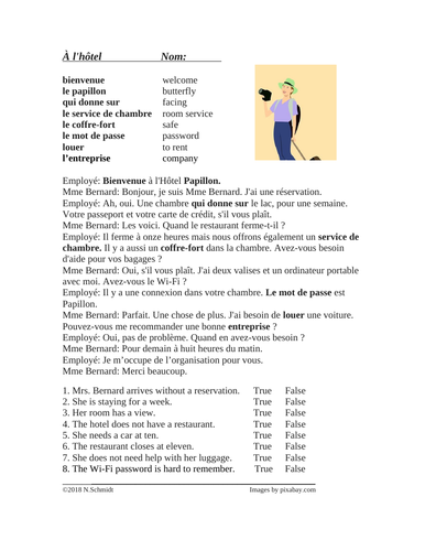 À l'Hotel: Lecture en Français - At a Hotel French Reading by ninatutor ...