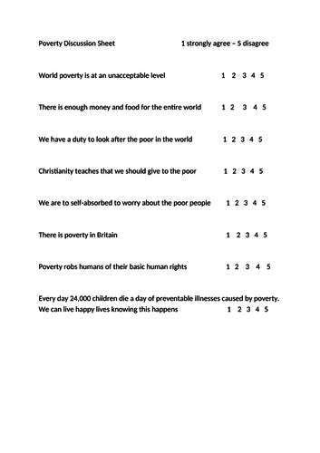 Poverty Introduction Discussion Statements | Teaching Resources
