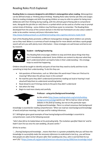 Reading Roles PLUS: Teaching Metacognitive Reading Comprehension ... Reading Roles PLUS: Teaching Metacognitive Reading Comprehension ...
