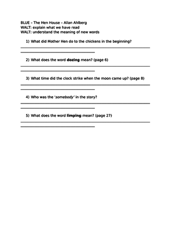 The Hen House - Allan Ahlberg comprehension | Teaching Resources