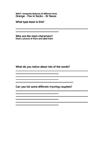 Fox in Socks - Dr Seuss - comprehension | Teaching Resources