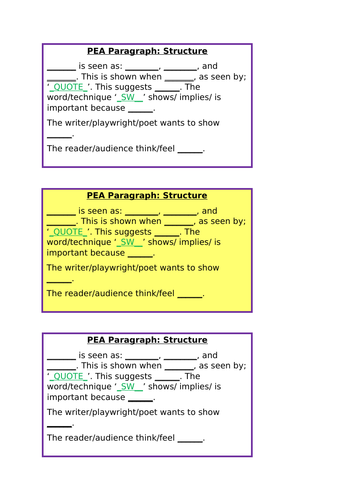 PEA paragraph scaffolding structure. | Teaching Resources