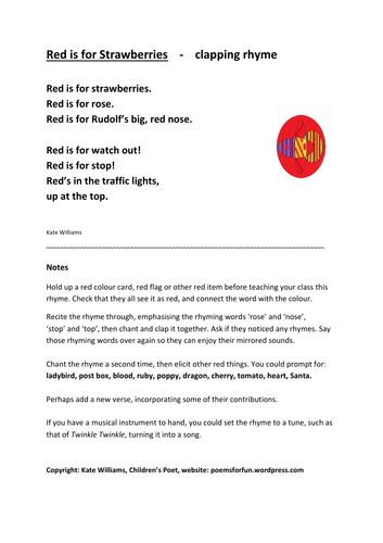 2 COLOUR RHYMES to clap, chant, act, embellish, EY/KS1 | Teaching Resources