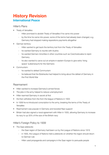 CAMBRIDGE IGCSE History - International Peace 1930s notes | Teaching ...