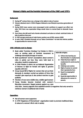 Womens Right & Feminist Movement 1960-70 | Teaching Resources