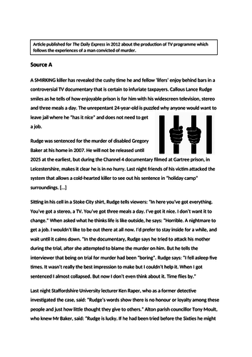 AQA GCSE English Language Paper 2 Mock/ Practice Exam: Prisons ... AQA GCSE English Language Paper 2 Mock/ Practice Exam: Prisons ...