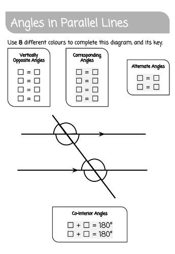 Angles in Parallel Lines - Colouring | Teaching Resources