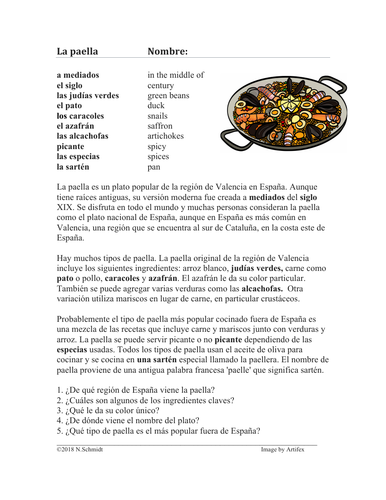 La Paella: Lectura y Cultura - Spanish Cultural Reading on Paella ...