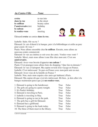 Au Centre Ville Lecture en Français: French Reading on Places Around ...