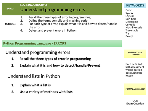 Errors and Lists | Teaching Resources