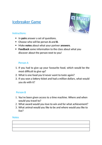 An Icebreaker game | Teaching Resources