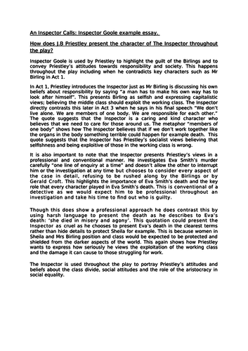 An Inspector Calls. Inspector Goole Model Response. | Teaching Resources An Inspector Calls. Inspector Goole Model Response. | Teaching Resources