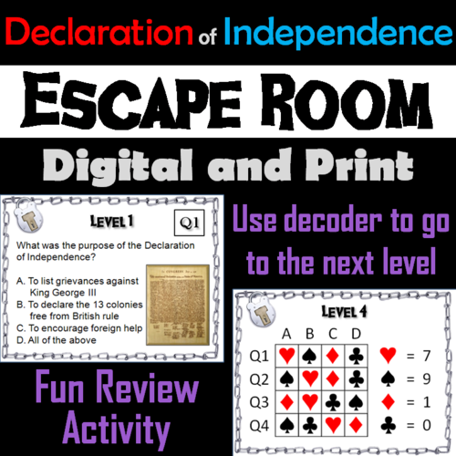 Declaration of Independence: Escape Room - Social Studies | Teaching ...