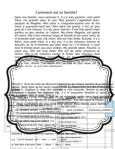 French describing my family worksheet | Teaching Resources