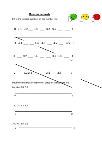 Ordering decimals numberline (Tenths) | Teaching Resources