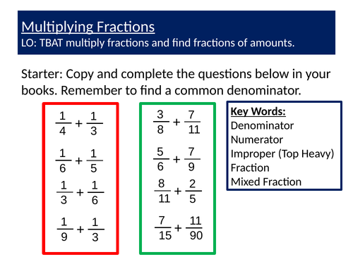 Multiplying Fractions Complete Lesson | Teaching Resources