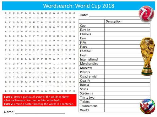 World Cup 2018 Wordsearch Puzzle Sheet Starter Activity Keywords Cover ...