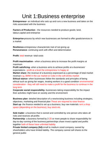 IAL Business Studies Unit 1 and Unit Two Key Terms | Teaching Resources IAL Business Studies Unit 1 and Unit Two Key Terms | Teaching Resources