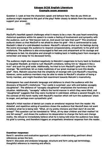 Macbeth exam answers - Eduqas GCSE English Literature | Teaching Resources Macbeth exam answers - Eduqas GCSE English Literature | Teaching Resources