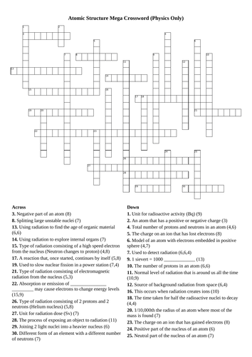 AQA Physics Atomic Structure Revision Crossword | Teaching Resources AQA Physics Atomic Structure Revision Crossword | Teaching Resources