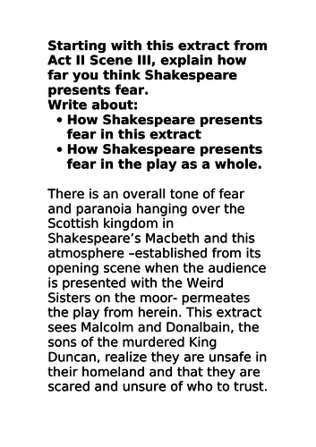 Grade 9 Macbeth Exemplar essay Fear | Teaching Resources Grade 9 Macbeth Exemplar essay Fear | Teaching Resources