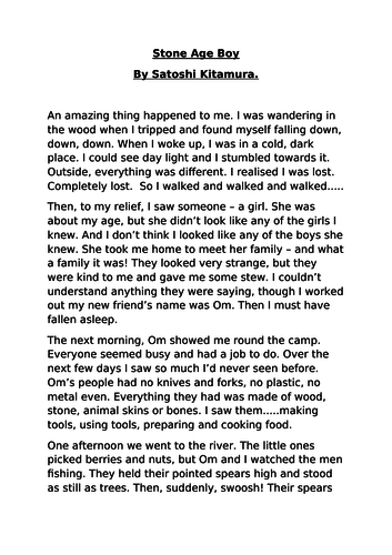 Stone Age Boy story as a word document. | Teaching Resources