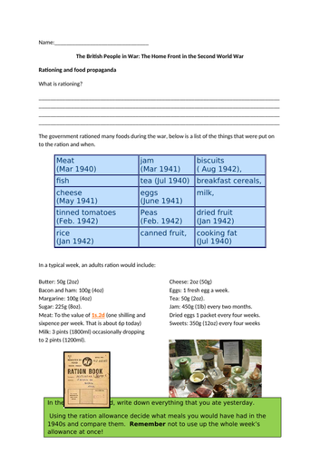 Rationing and Dig for Victory worksheet | Teaching Resources