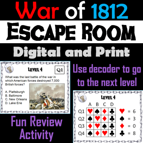 War of 1812: Escape Room - Social Studies | Teaching Resources