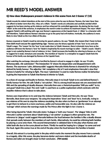 WJEC/EDUQAS ROMEO AND JULIET EXAM QUESTION WITH MODEL ANSWER | Teaching ...