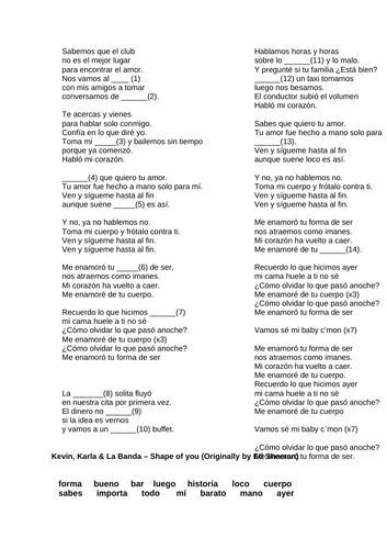 Kevin Karla y La Banda - Shape of You (Ed Sheeran) | Teaching Resources