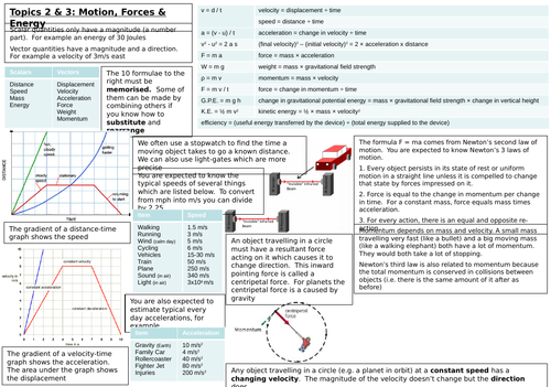 Revision mat: Force, motion & Energy | Teaching Resources