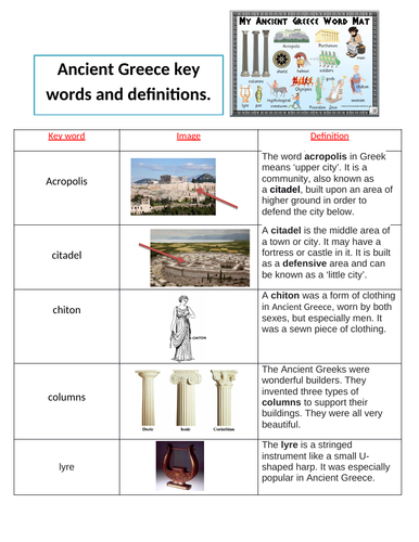 Topic: Ancient Greece. Glossary of key words. | Teaching Resources