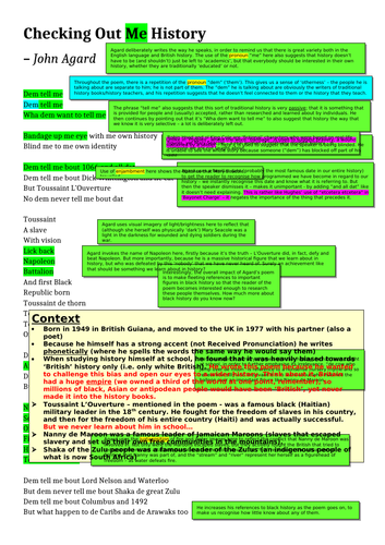 Checking Out My History - John Agard - AQA Power and Conflict - poem ...