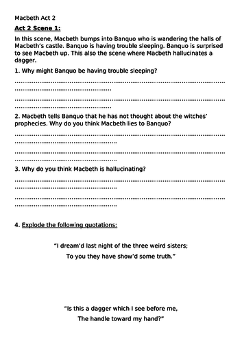 Macbeth Act 2 Workbook | Teaching Resources